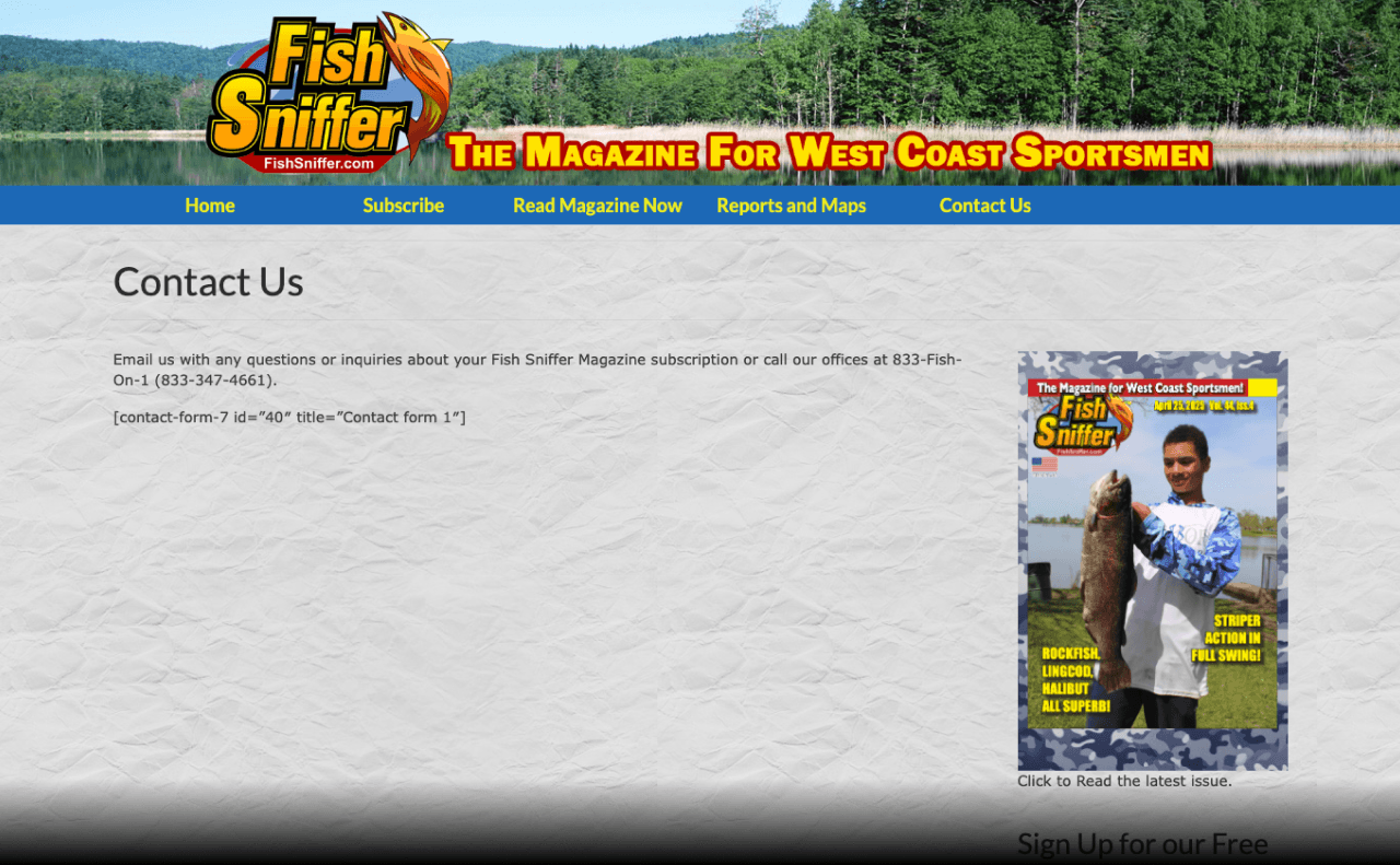 Fish Sniffer website before redesign showing outdated interface and ...